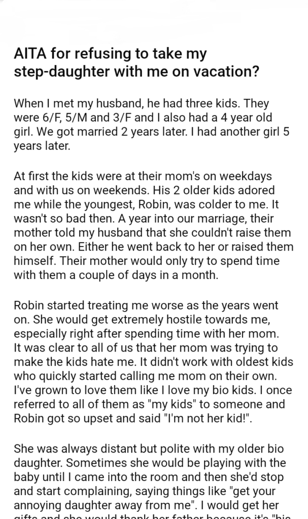 AITA for refusing to take my step-daughter with me on vacation? – DJOTD.com