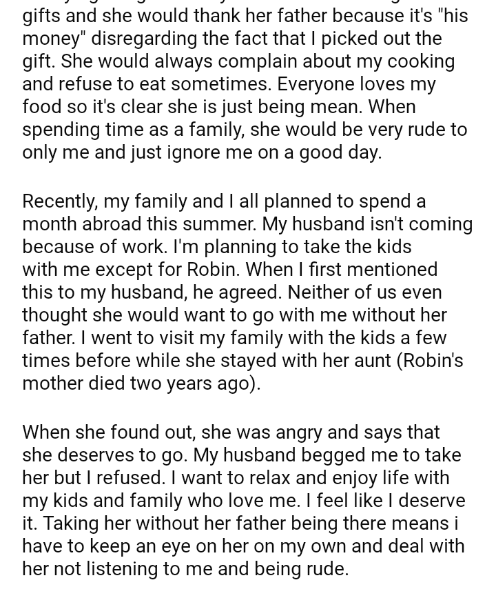 AITA for refusing to take my step-daughter with me on vacation? – DJOTD.com