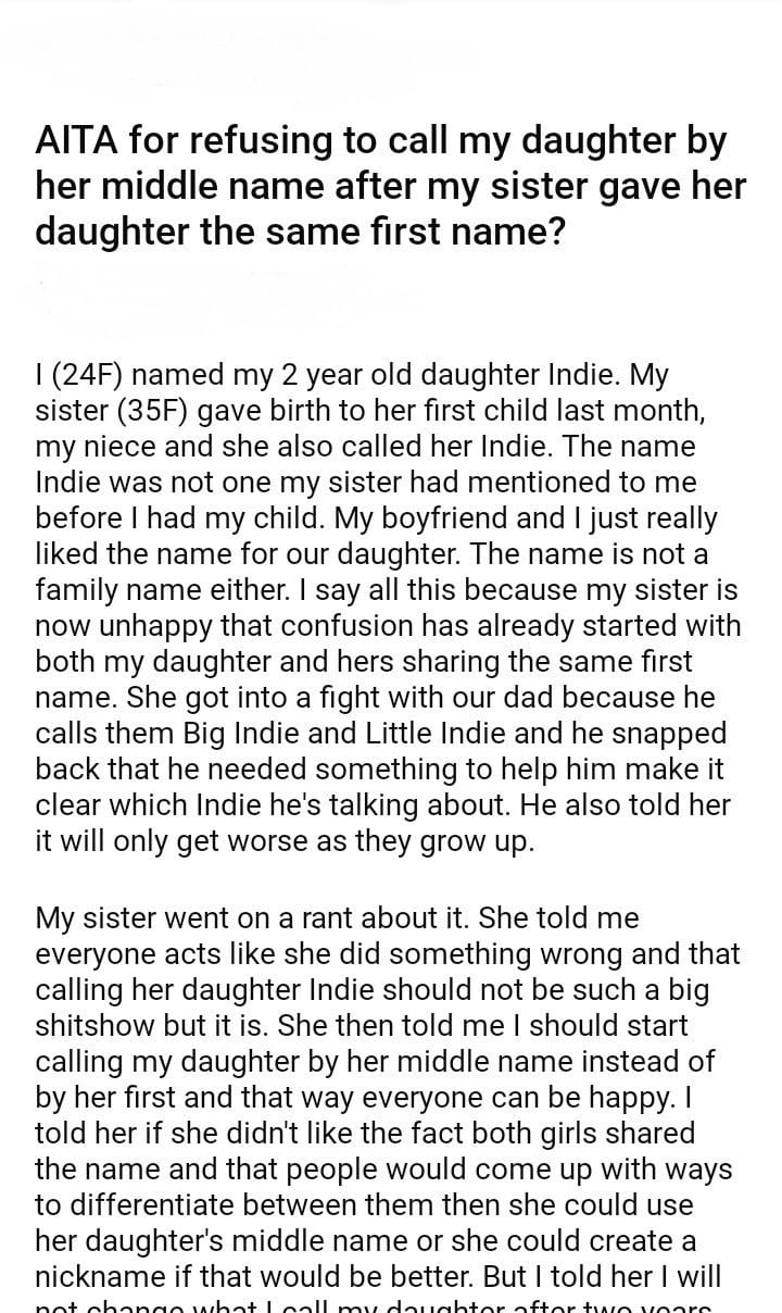 AITA for refusing to call my daughter by her middle name – DJOTD.com