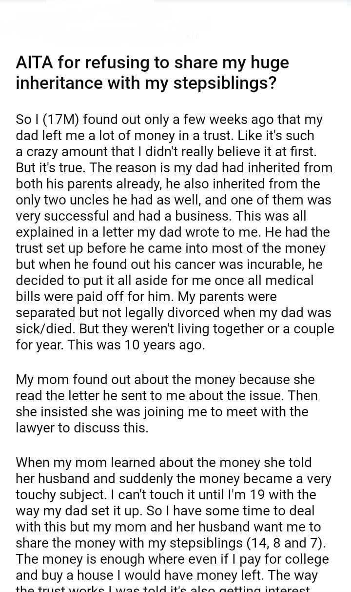 AITA for refusing to share my huge inheritance – DJOTD.com