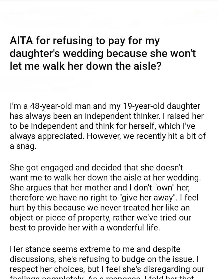 AITA for refusing to pay for my daughter’s wedding – DJOTD.com