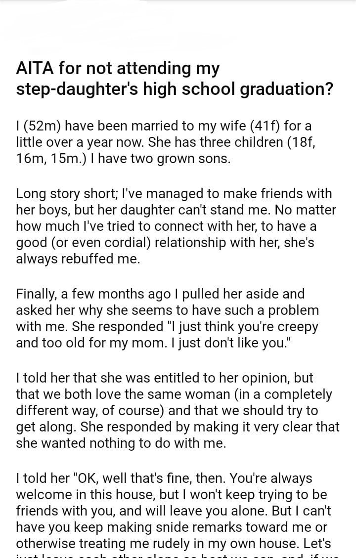 AITA for not attending my step-daughter’s high school graduation? – DJOTD.com