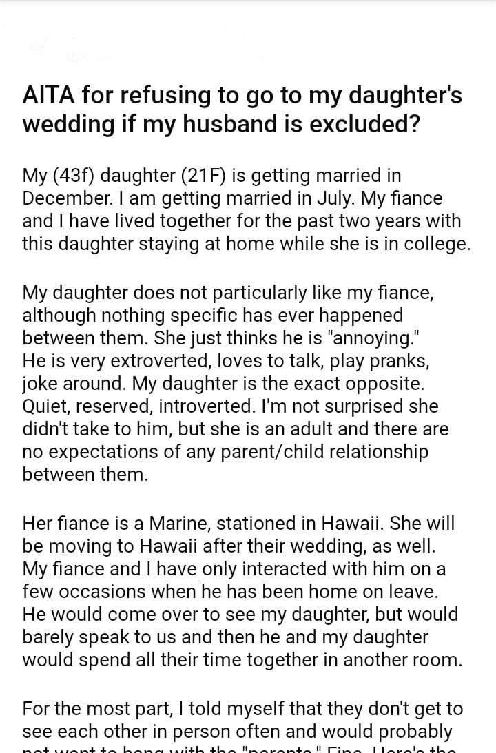 AITA for refusing to go to my daughter’s wedding – DJOTD.com