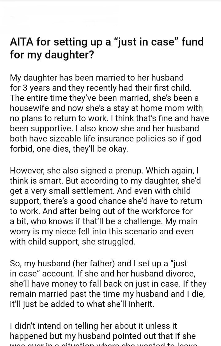 AITA for setting up a “just in case” fund for my daughter? – DJOTD.com
