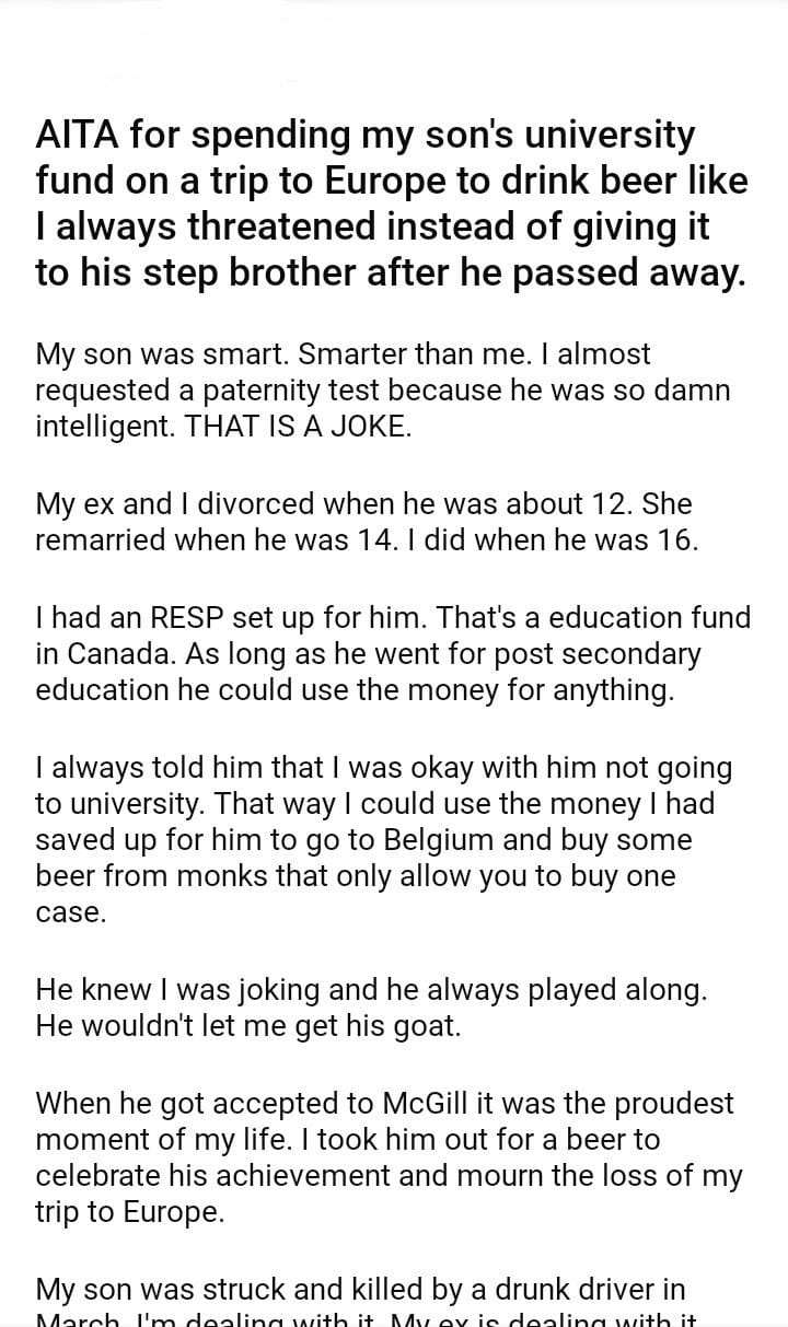 AITA for spending my son’s university fund on a trip to Europe – DJOTD.com