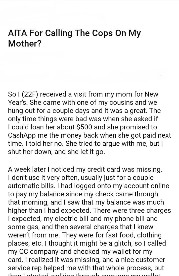AITA For Calling The Cops On My Mother? – DJOTD.com