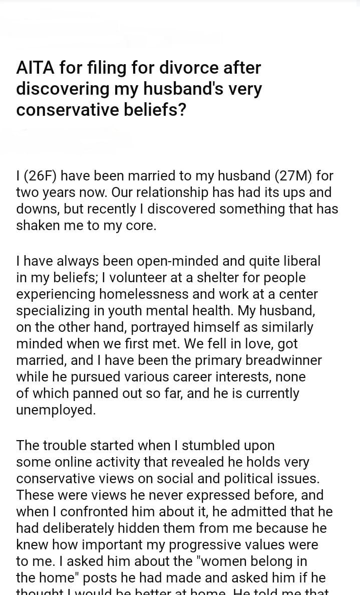 AITA for filing for divorce after discovering – DJOTD.com