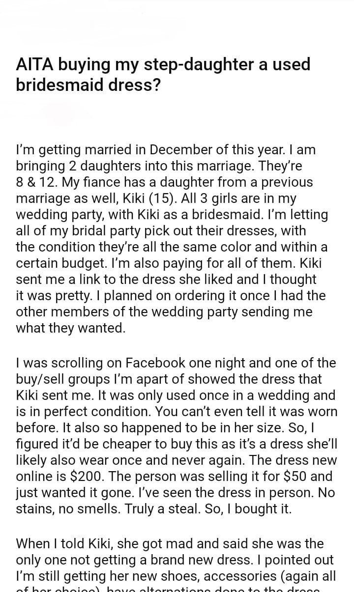 AITA buying my step-daughter a used bridesmaid dress? – DJOTD.com