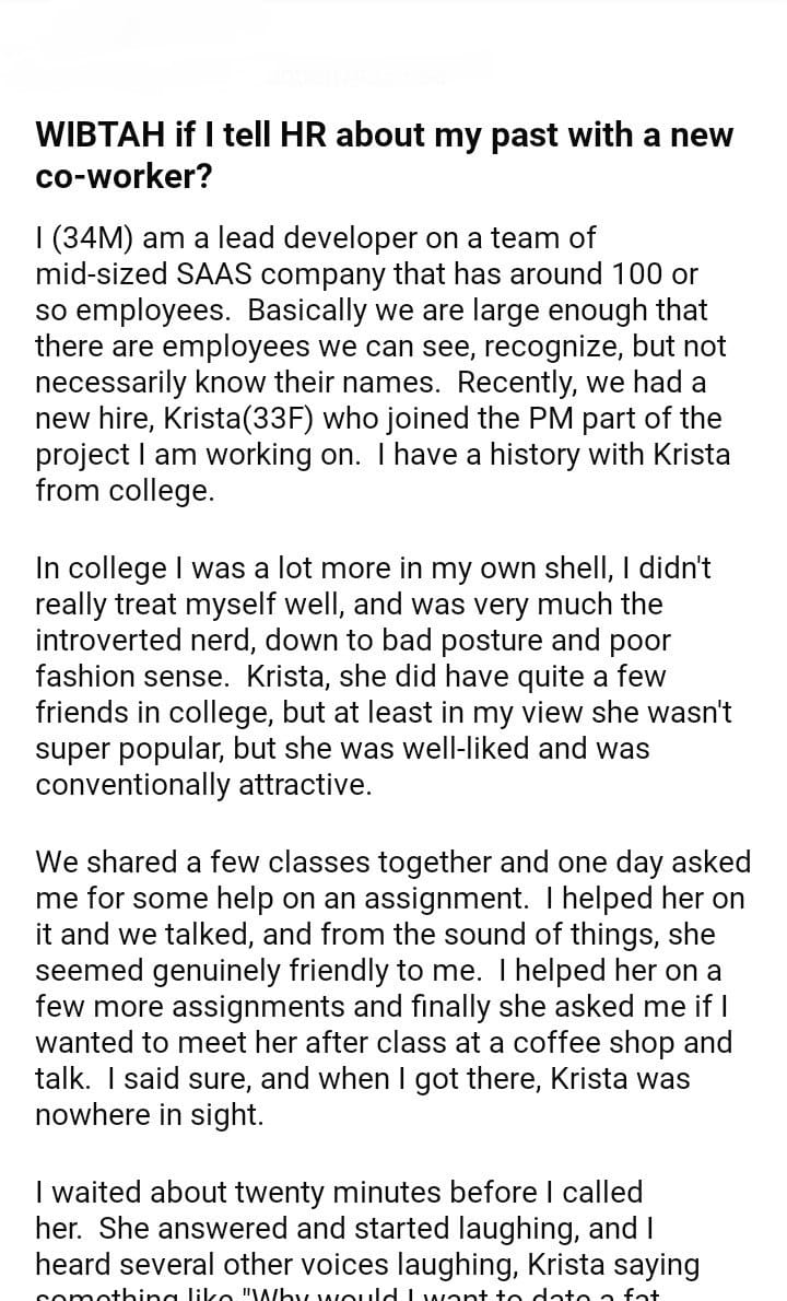 WIBTAH if I tell HR about my past with a new co-worker? – DJOTD.com