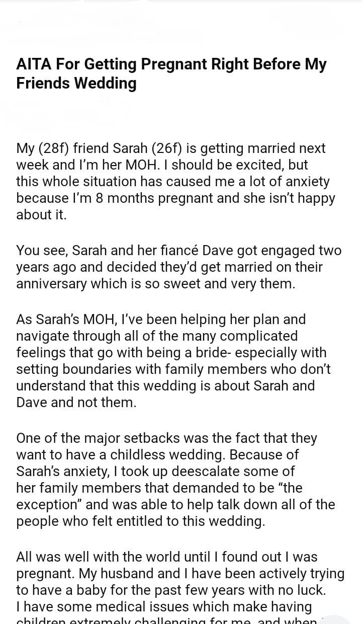 AITA For Getting Pregnant Right Before My Friends Wedding – DJOTD.com