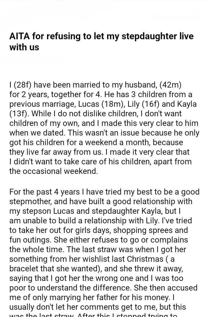 AITA for refusing to let my stepdaughter live with us – DJOTD.com