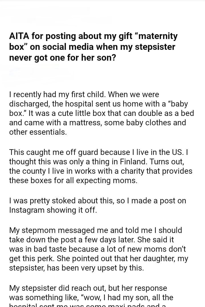 AITA for posting about my gift “maternity box” – DJOTD.com