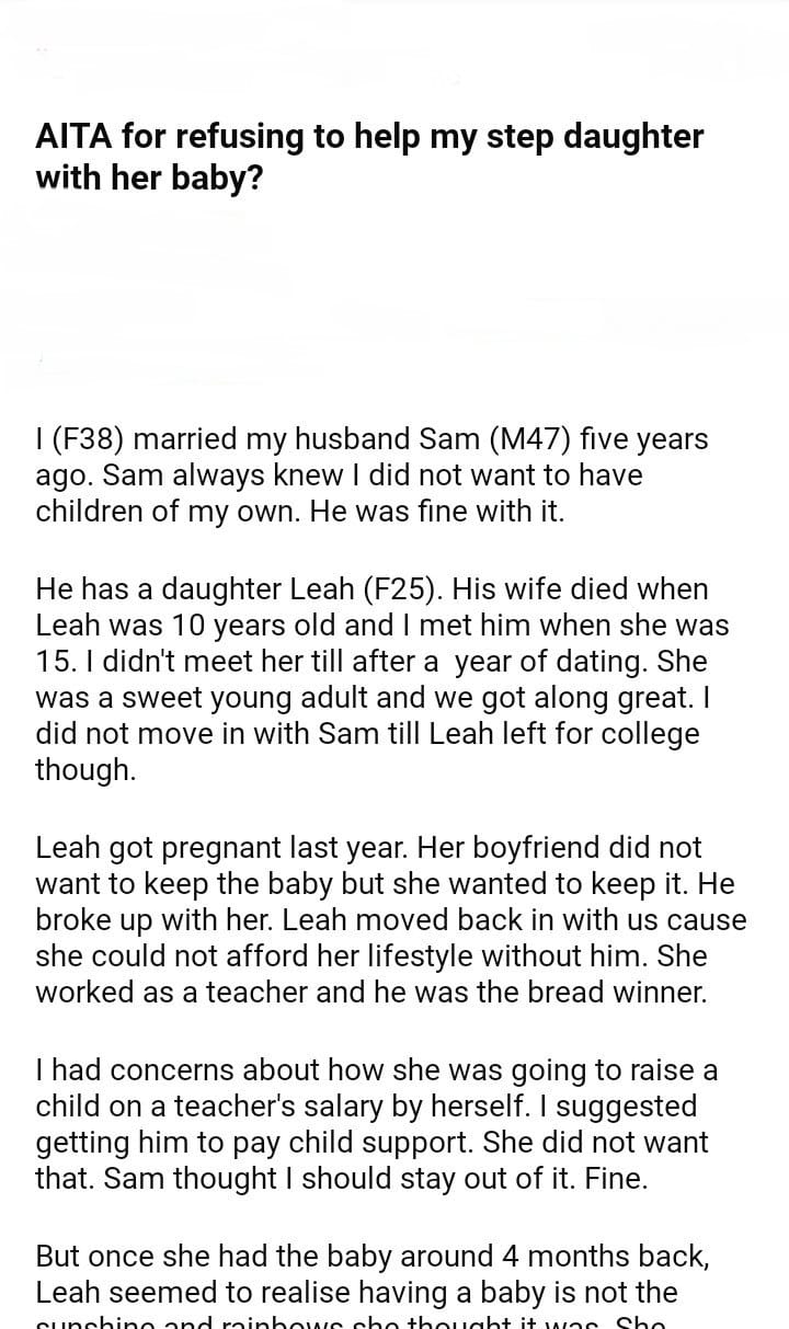 AITA for refusing to help my step daughter with her baby? – DJOTD.com