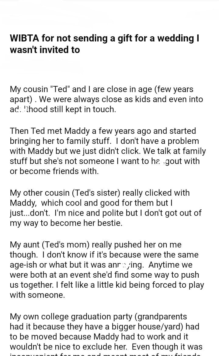 WIBTA for not sending a gift for a wedding I wasn’t invited to – DJOTD.com