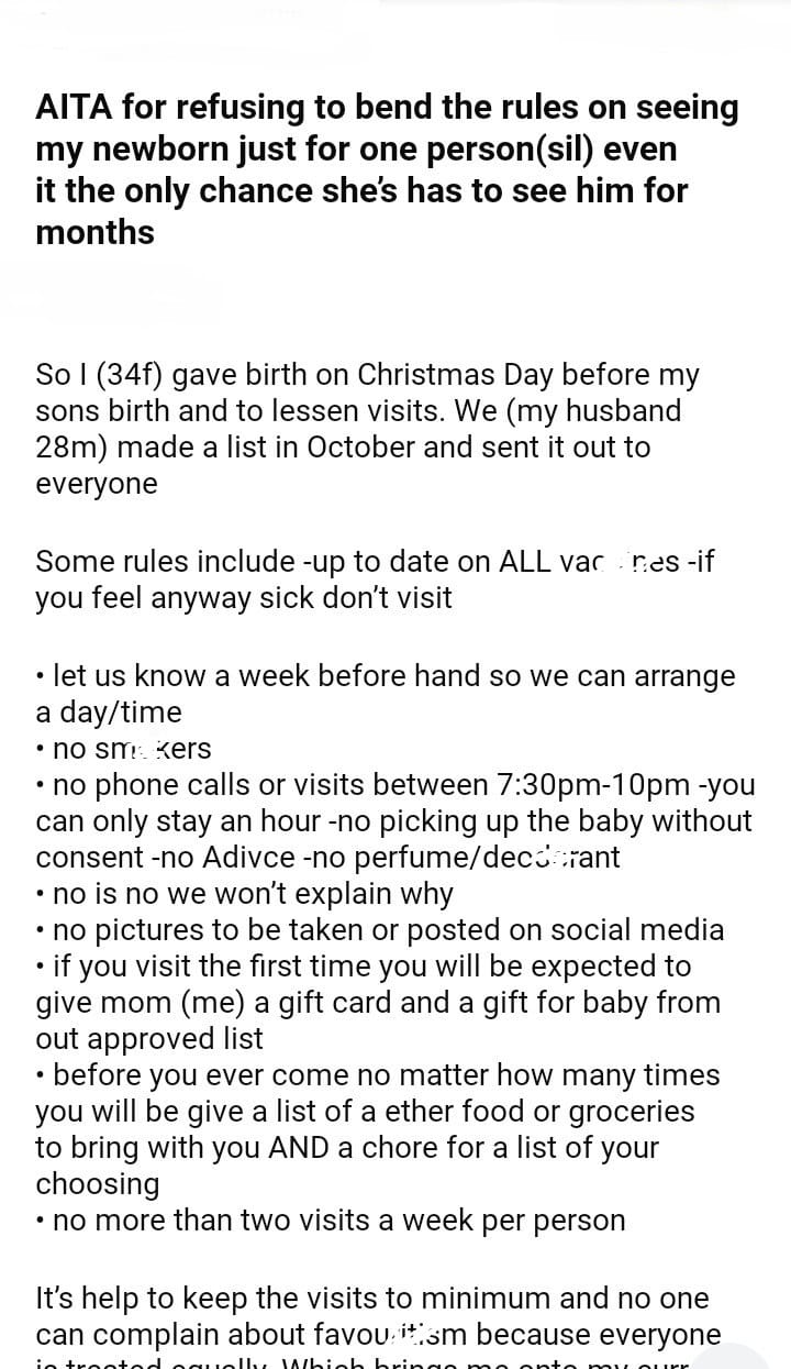 AITA for refusing seeing my newborn just for one person(sil) – DJOTD.com