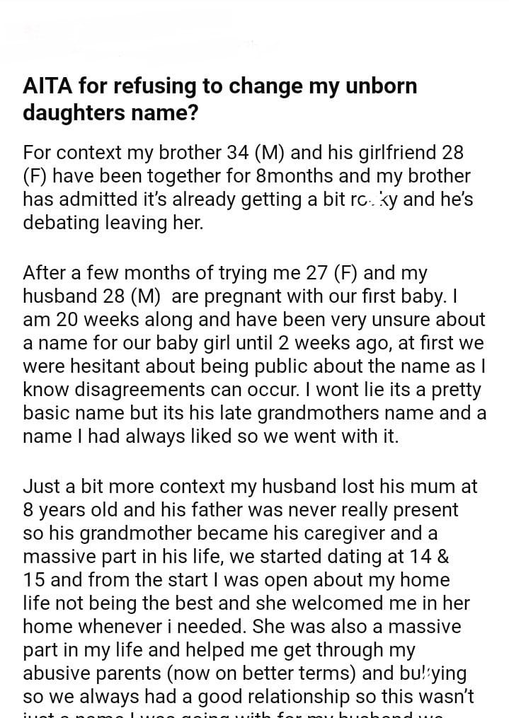 AITA for refusing to change my unborn daughters name? – DJOTD.com