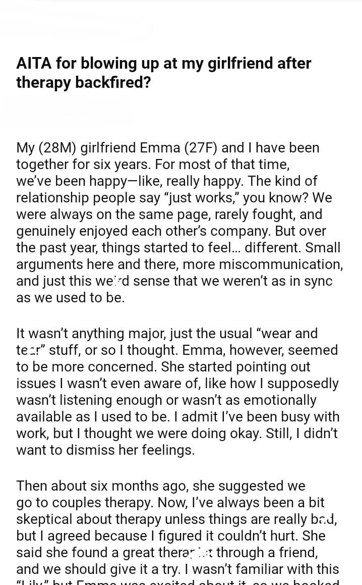 AITA for up at my girlfriend after therapy – DJOTD.com