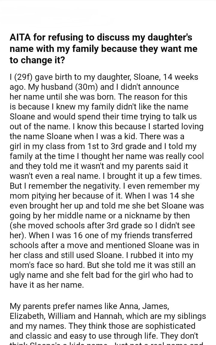 AITA for refusing to discuss my daughter’s name – DJOTD.com