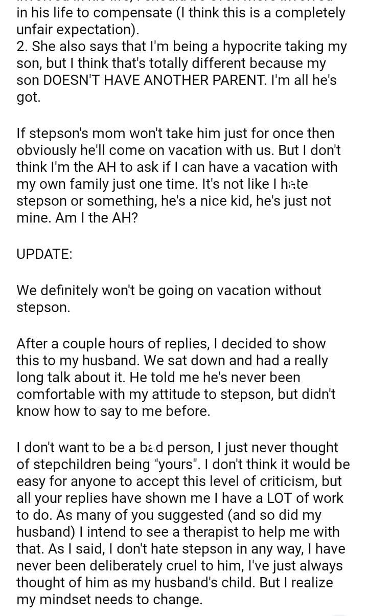 Aita For My Stepson 9 On Vacation