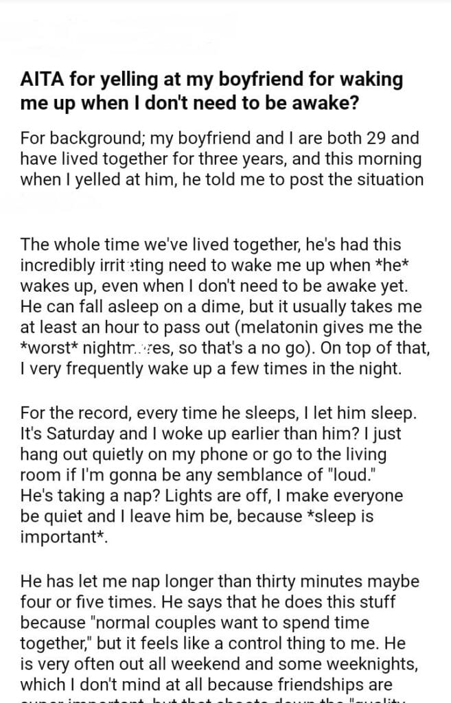 AITA for my boyfriend for waking me up – DJOTD.com