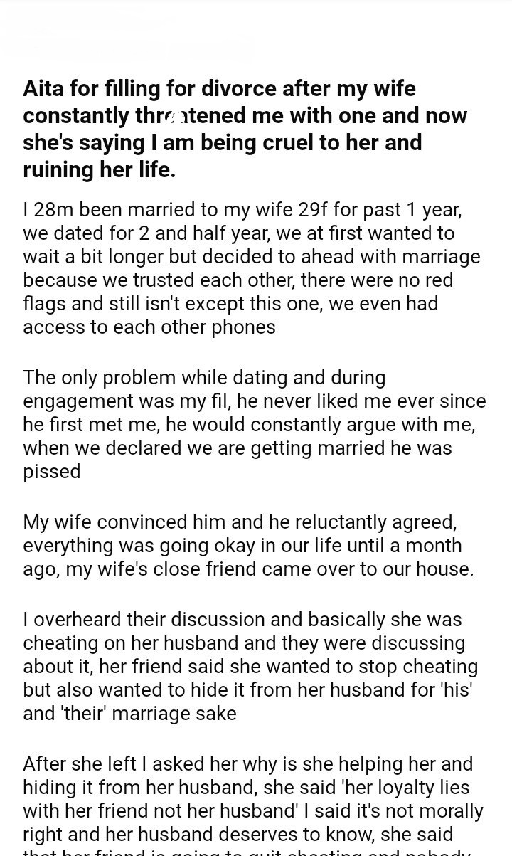 Aita for filling for divorce after my wife – DJOTD.com